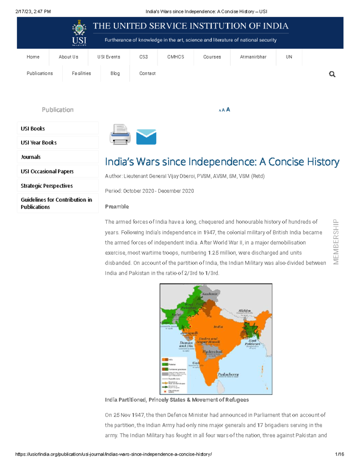 India’s Wars since Independence A Concise History – USI - A A A India’s ...