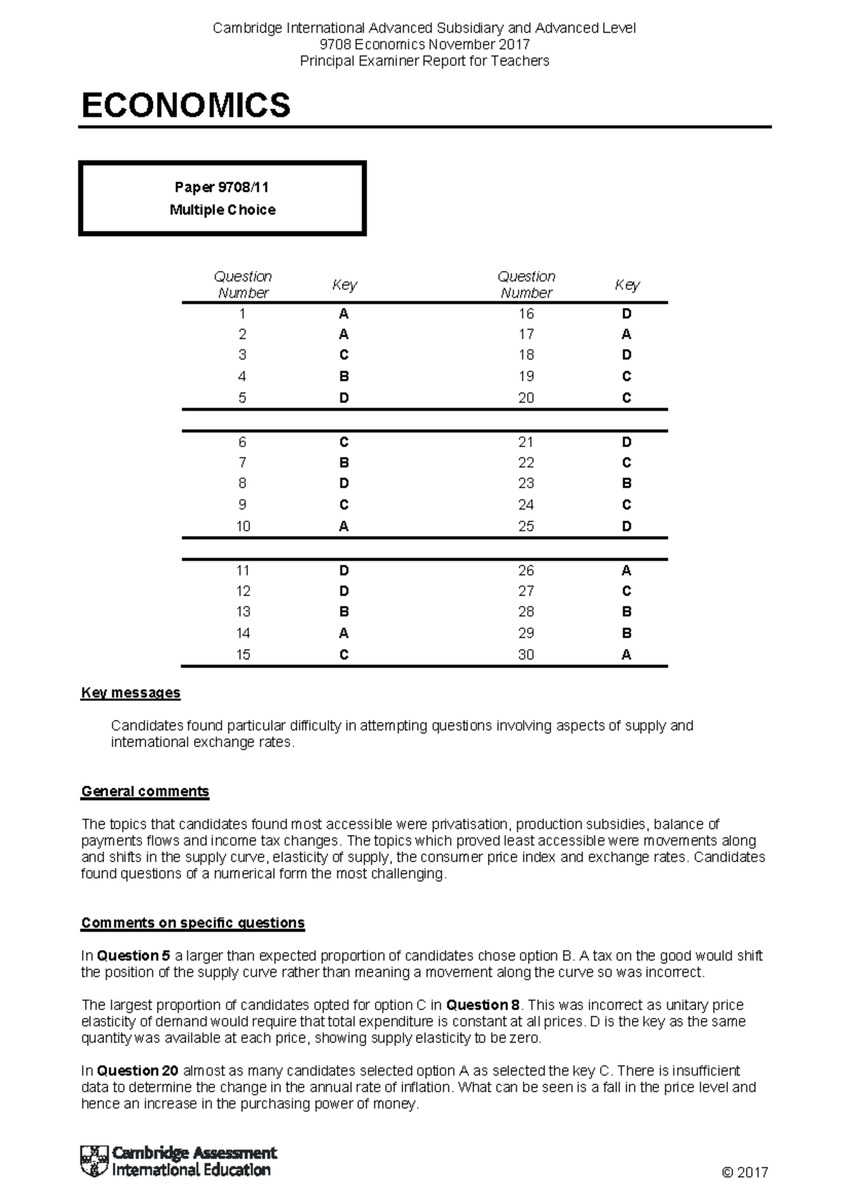 9708 w17 er - ... - 9708 Economics November 2017 Principal Examiner ...