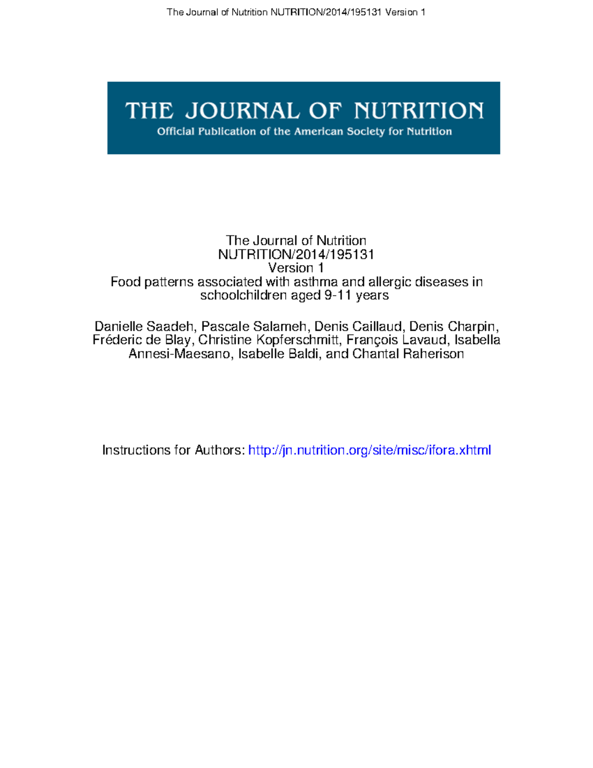 The Journal of Nutrition Nutrition 2014 2 - schoolchildren aged 9-11 ...