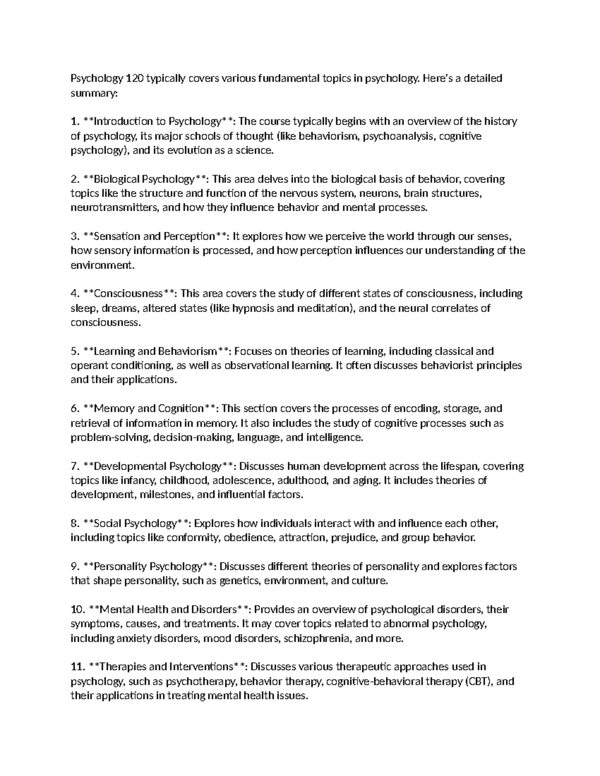 Psychology 120 typically covers various fundamental topics in ...