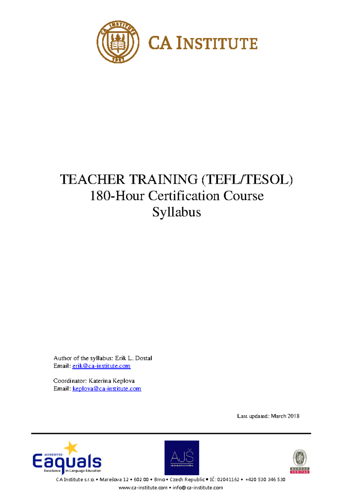 Tesol-syllabus - Syllabus TESOL - CA Institute s.r. Marešova 12 602 00 ...