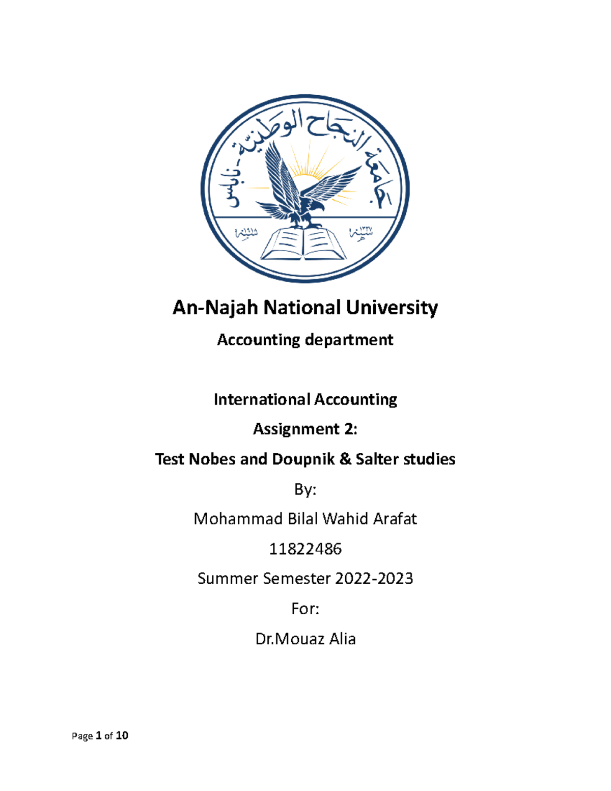 Assignment 2 - Test Nobes and Doupnik & Salter studies - An-Najah ...