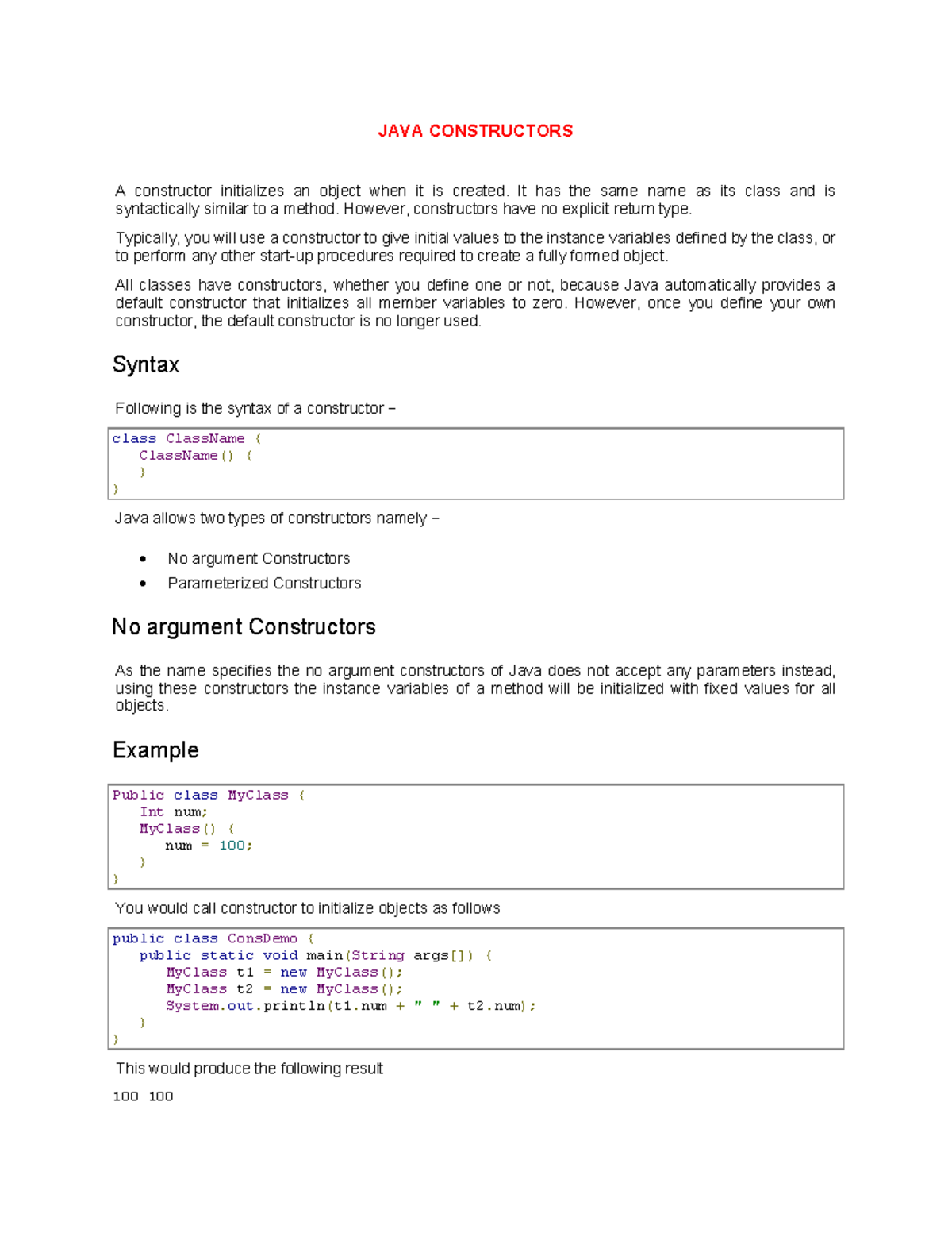Java02 Constructors Java Constructors A Constructor Initializes An 5064