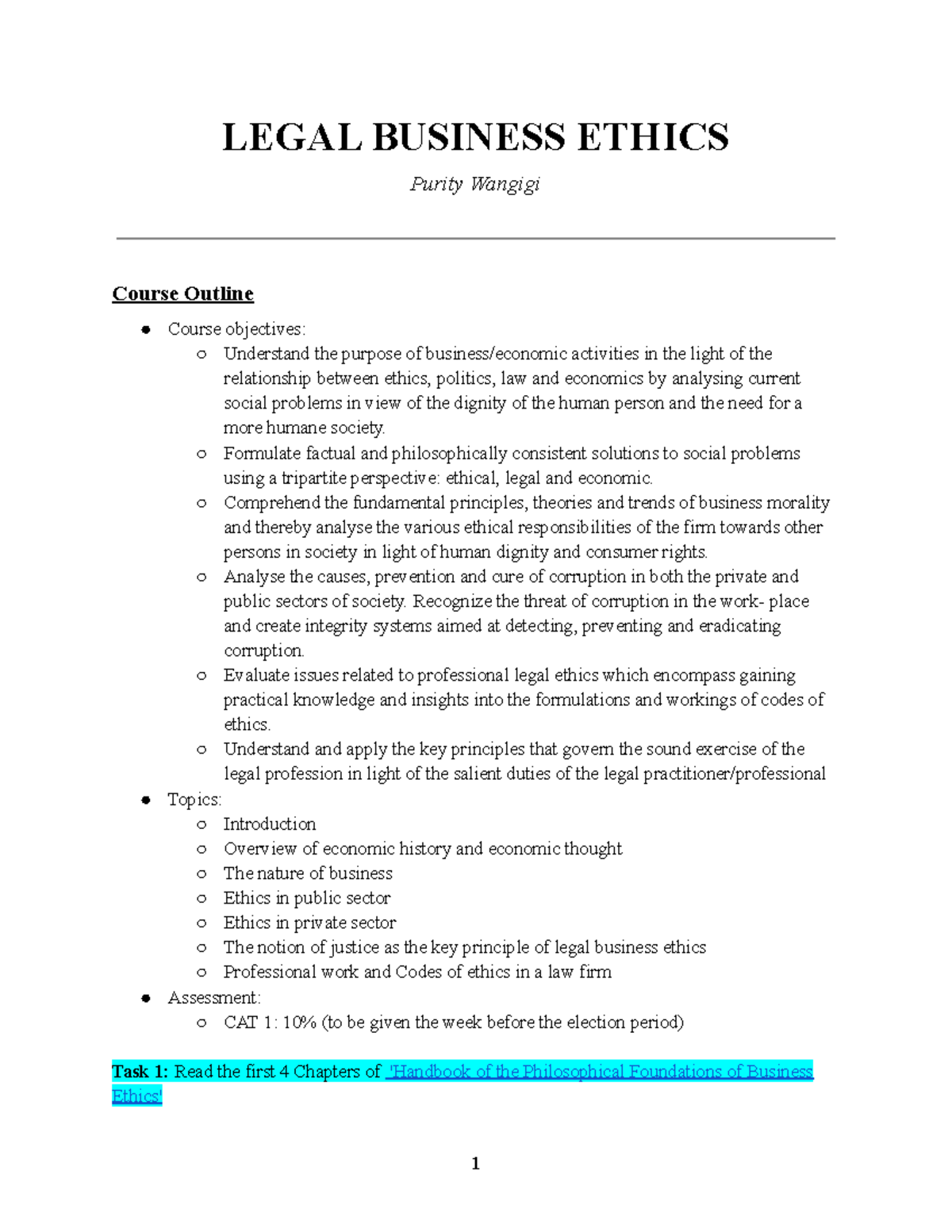 Legal Business Ethics (class notes) - LEGAL BUSINESS ETHICS Purity ...