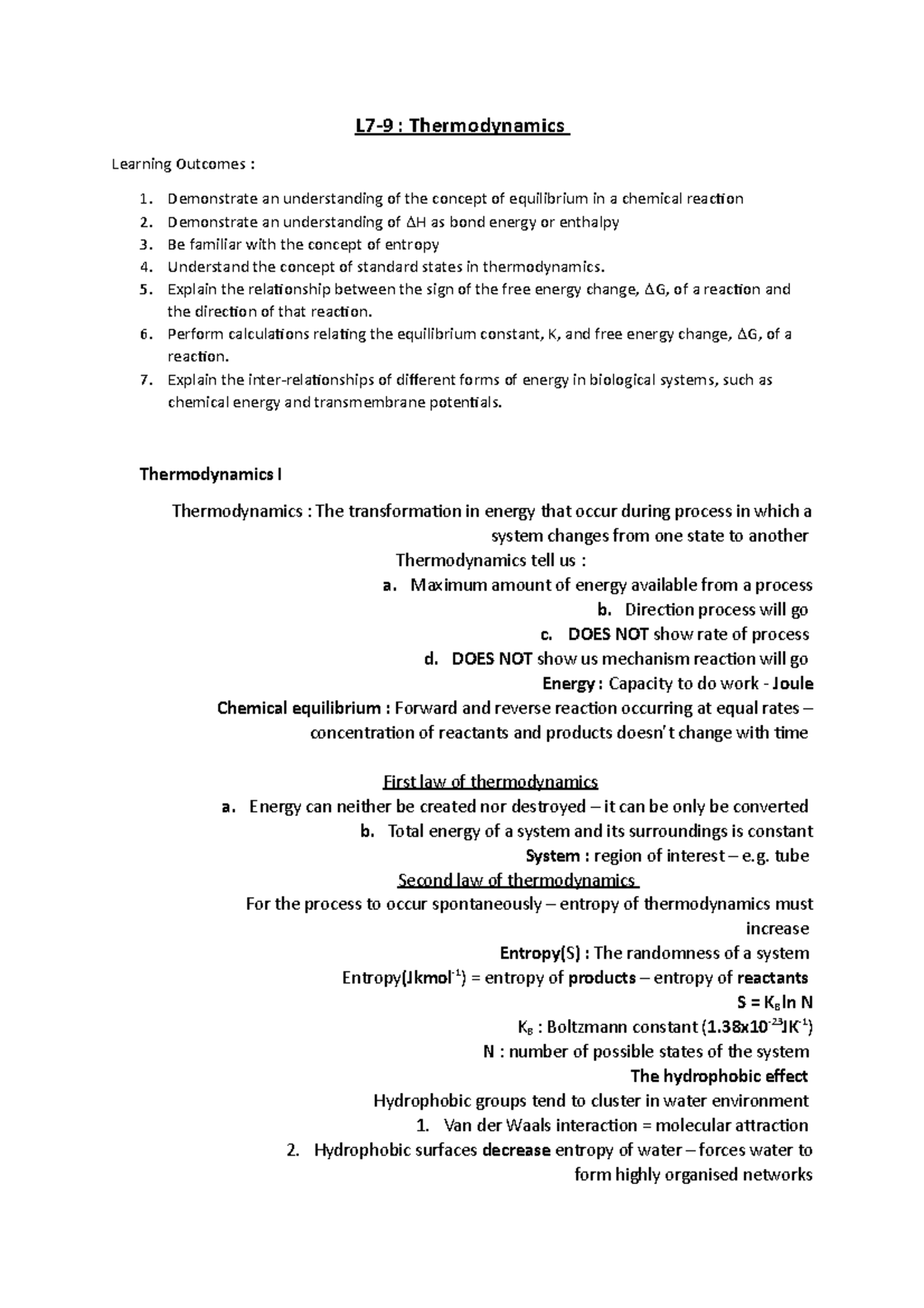 L7-9 Thermodynamics - L7-9 : Thermodynamics Learning Outcomes ...
