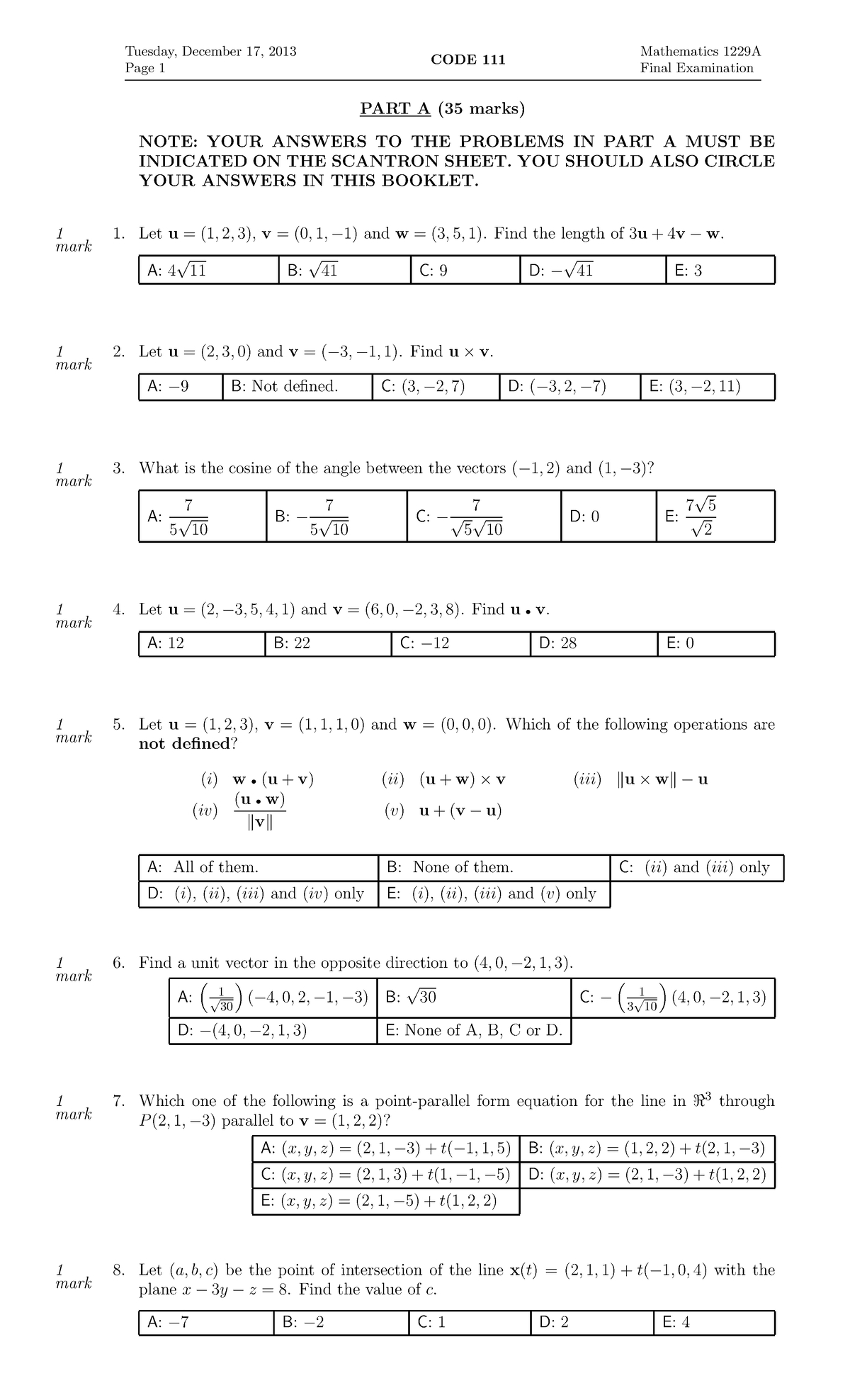 MATH1229 - Final Exam - 2013 - Tuesday, December 17, 2013 Page 1 CODE ...