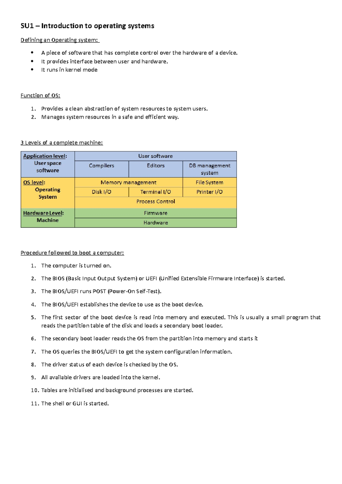 Semester Test Notes - SU 1-4 - SU1 – Introduction to operating systems ...