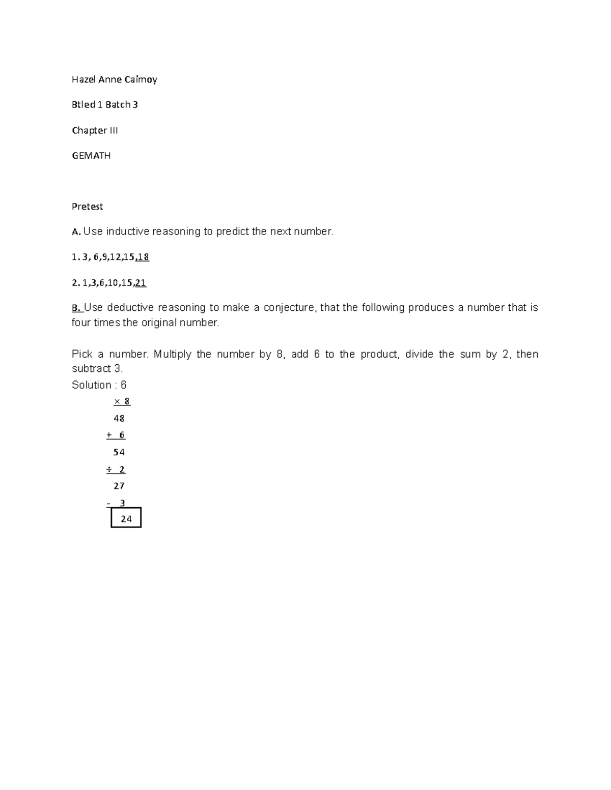 GE MATH Chapter 3 - Answer - Hazel Anne Caimoy Btled 1 Batch 3 Chapter ...