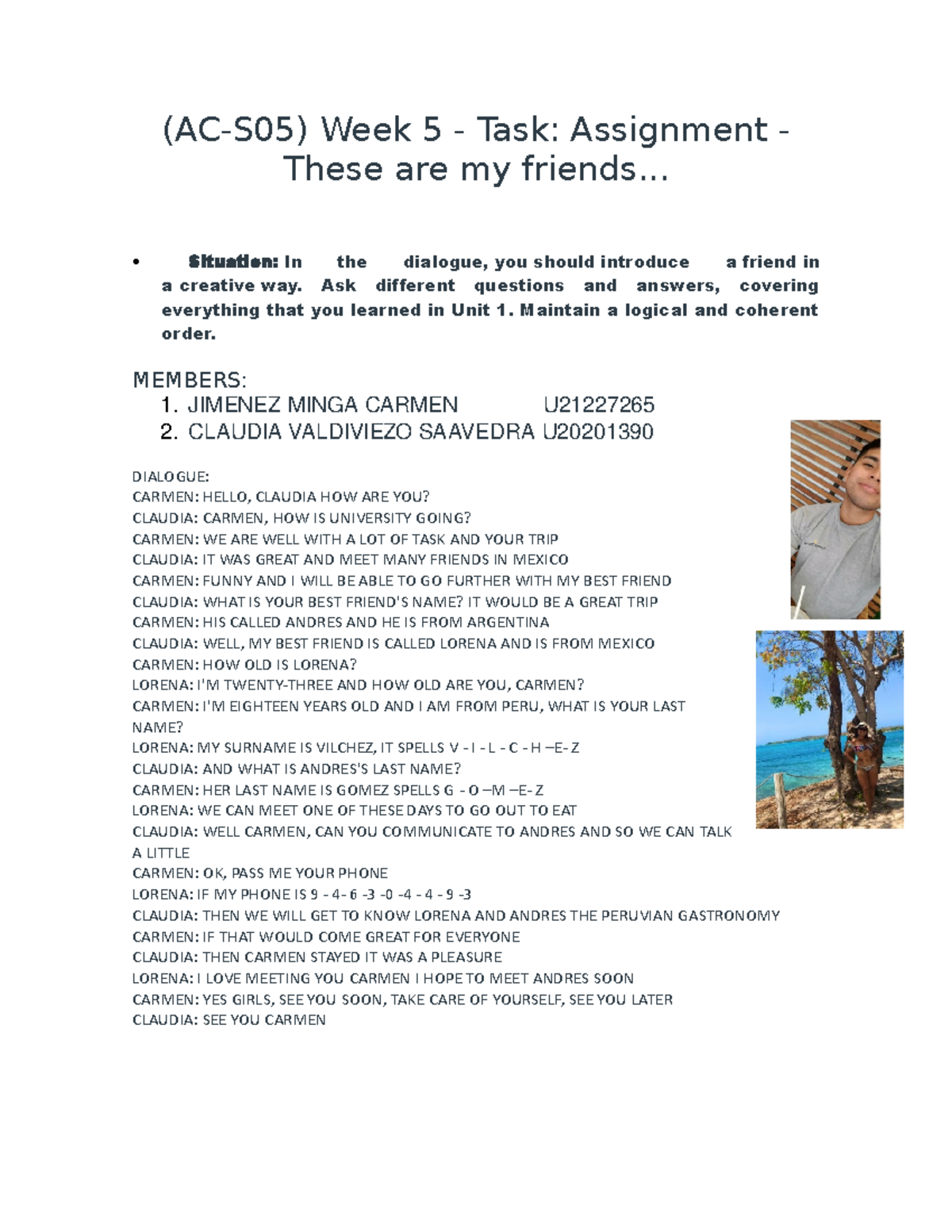 Tarea 4 - Semana 5 - INGLES ACTIVIDADES - (AC-S05) Week 5 - Task: Assignment - These are my ...