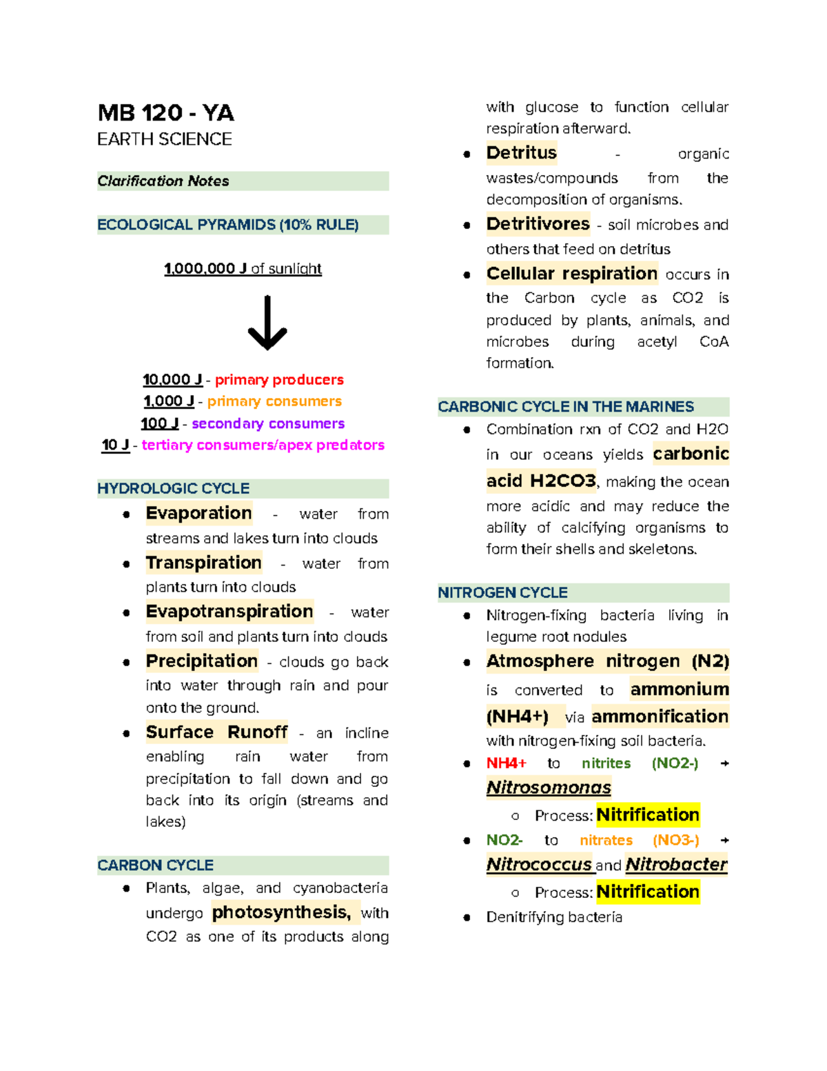 MB 120 Additional Notes - MB 120 - YA EARTH SCIENCE Clarification Notes ...