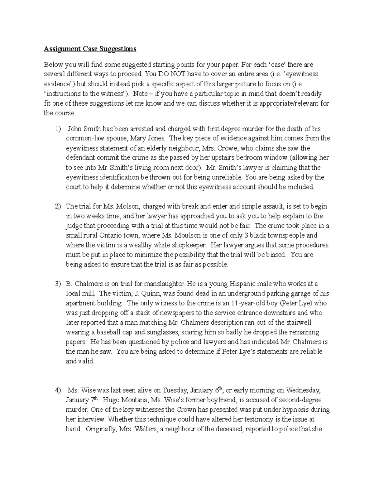 Assignment Case Suggestions - For each there are several different ways ...