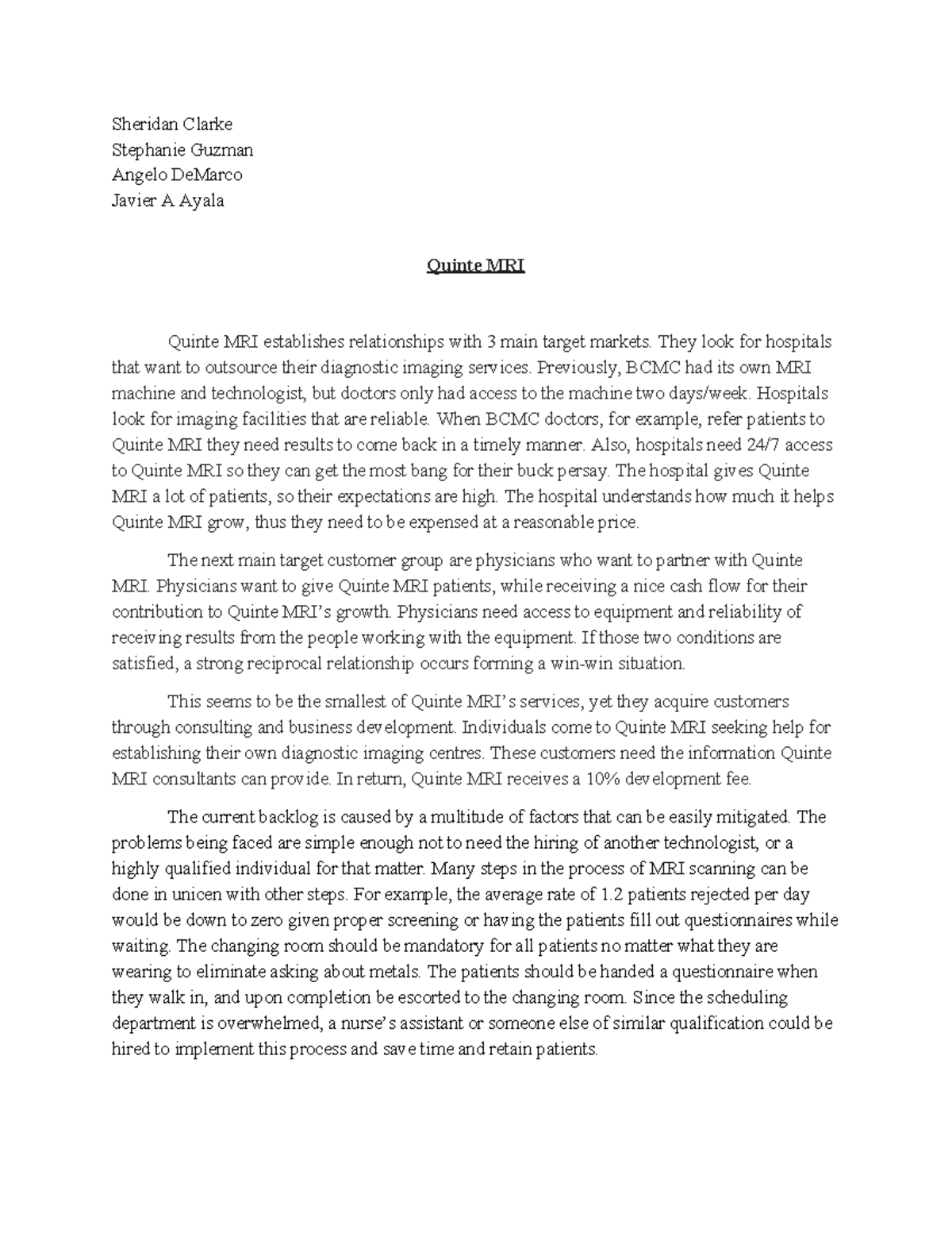 Quinte MRI PRESENTATION - SCMG 383 - Sheridan Clarke Stephanie Guzman ...