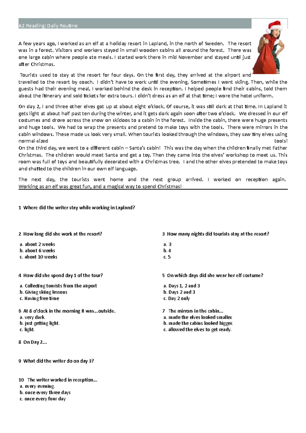 A2 Reading - my daily routine ACCESO UNIVERSIDAD - A2 Reading: Daily ...