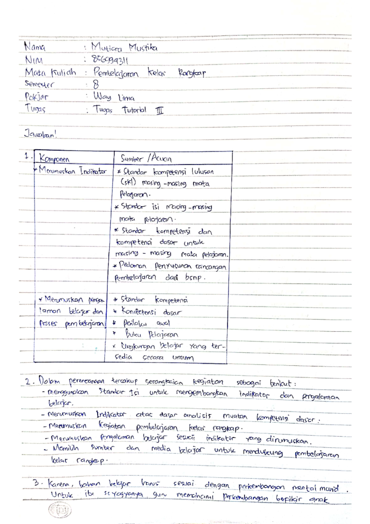 Mutiara mustika, semester 8, pokjar waylima, PKR - Tugas tutorial - Studocu