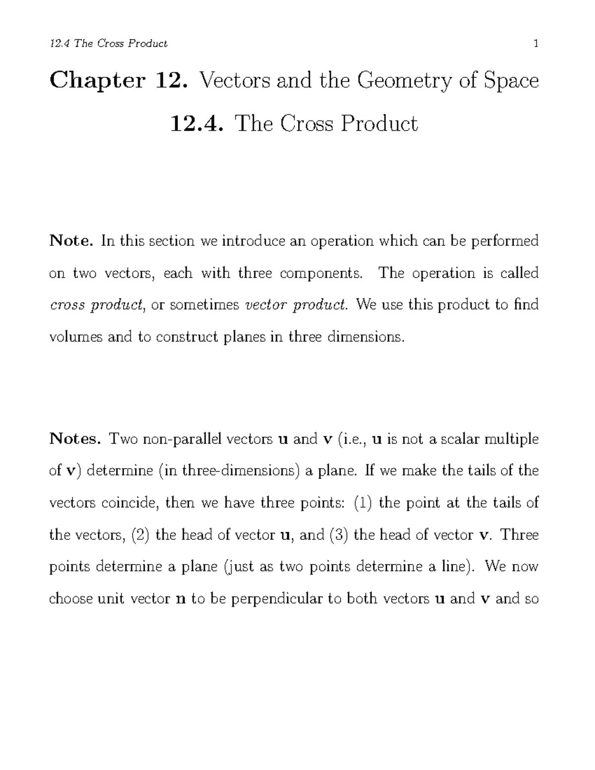 The Cross Product - Chapter 12. Vectors and the Geometry of Space 12 ...