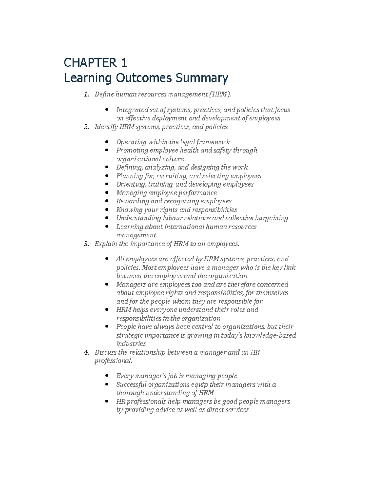 Review test 1 - Help for the tests - CHAPTER 1 Learning Outcomes ...