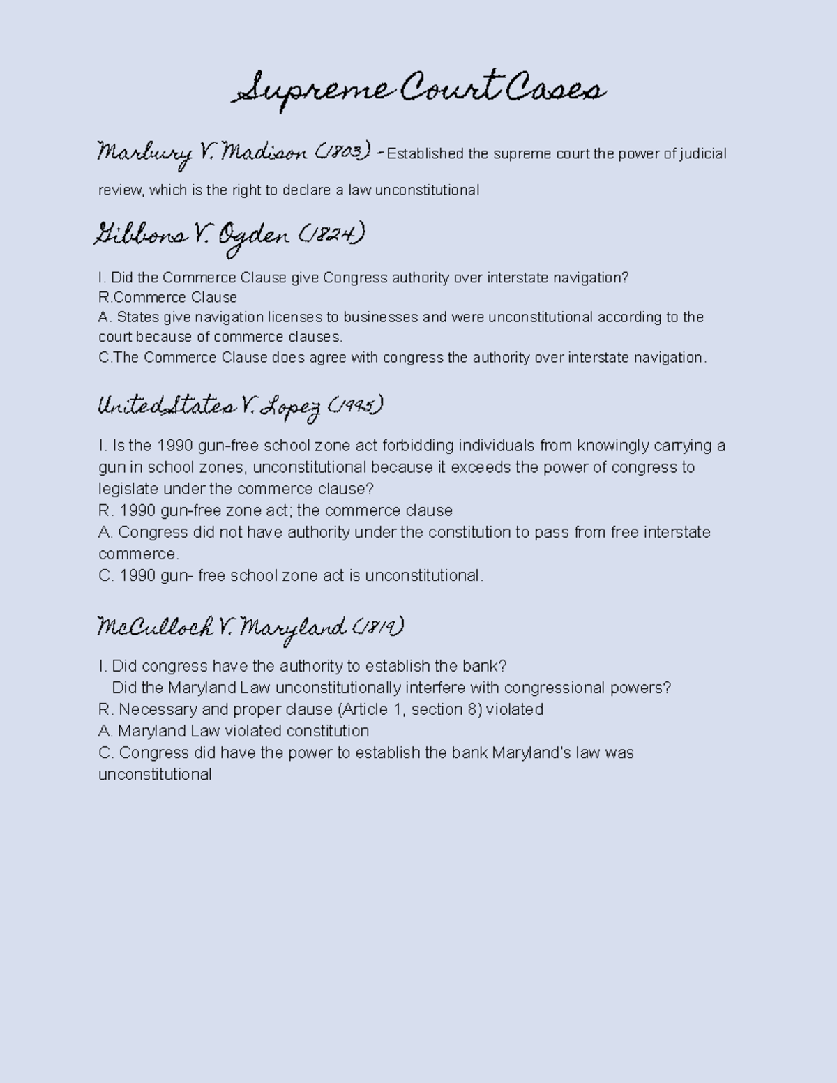 AP Goverment 1.7-1.9 notes - Supreme Court Cases Marbury V. Madison ...