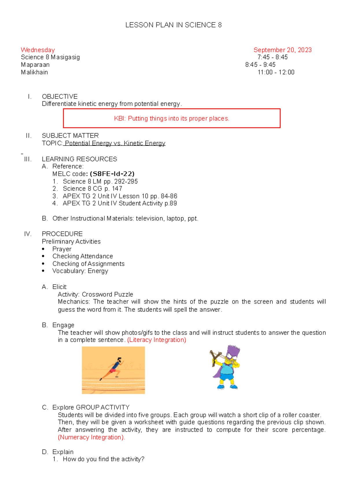 LP-Energy KP - Lesson PLan - LESSON PLAN IN SCIENCE 8 Wednesday ...