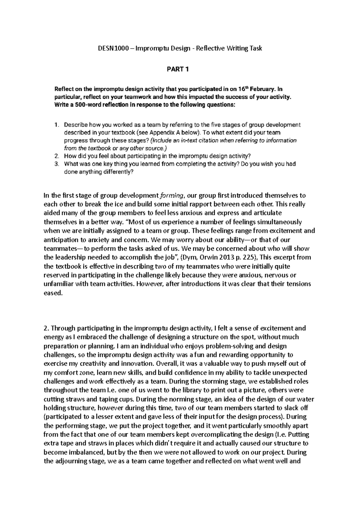 DESN1000 Reflective Writing task - DESN1000 – Impromptu Design ...