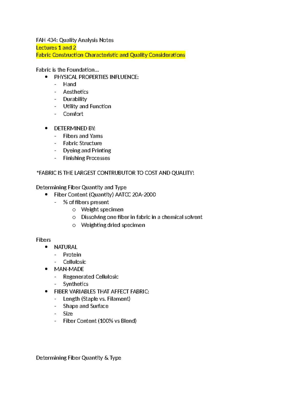 Fash 343 Quality Analysis Notes - FAH 434: Quality Analysis Notes ...