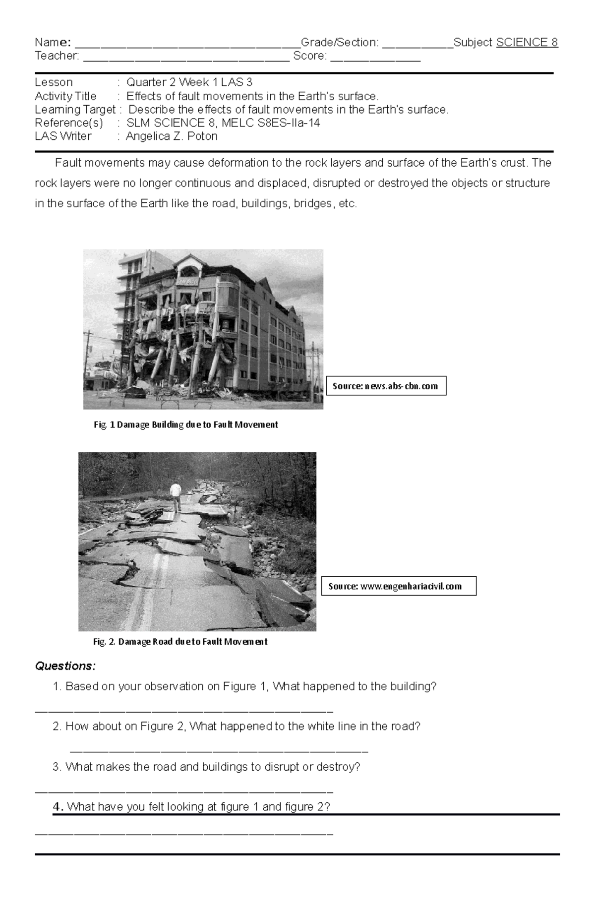 Science 8 Week 1 LAS 3 - Name: ___________________________________Grade ...