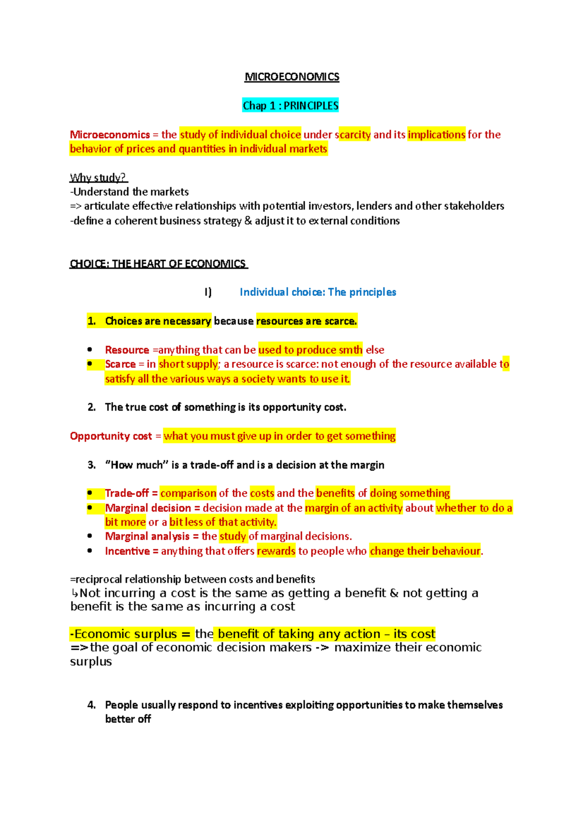 Microeconomics summary - MICROECONOMICS Chap 1 : PRINCIPLES ...