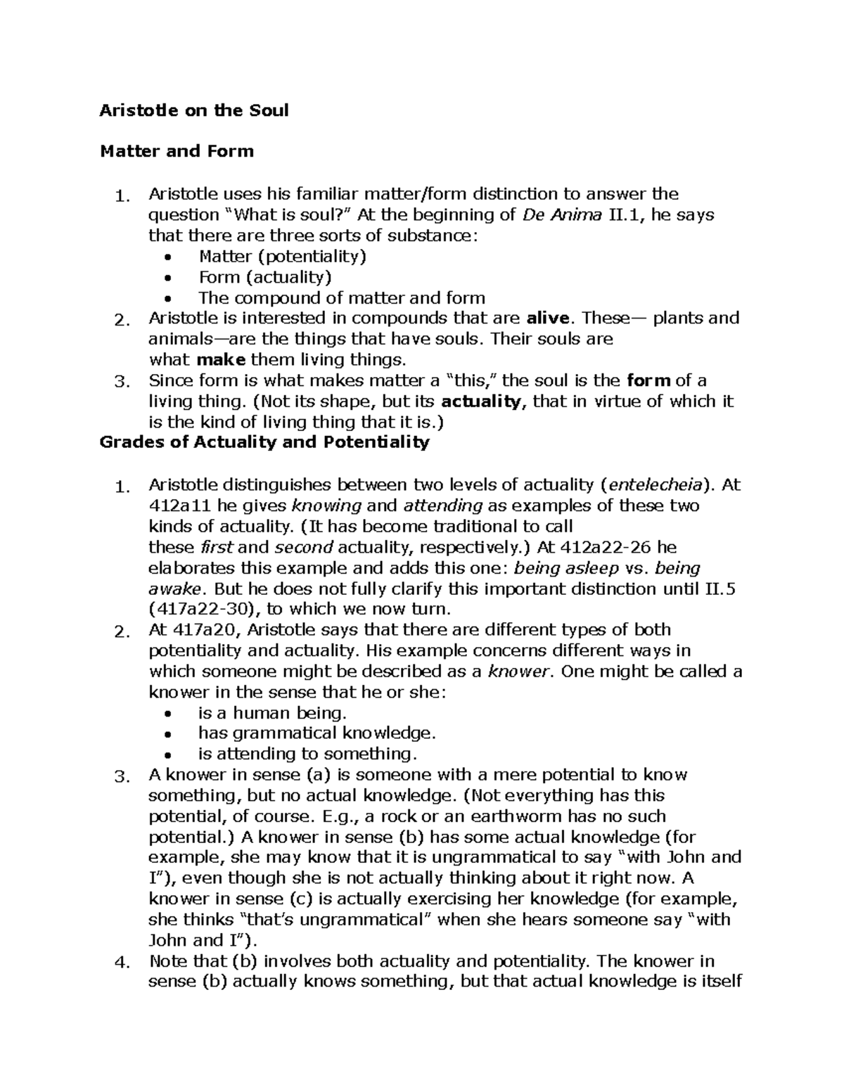 Phil 32 - Aristotle on the soul philosophy class notes - Aristotle on ...