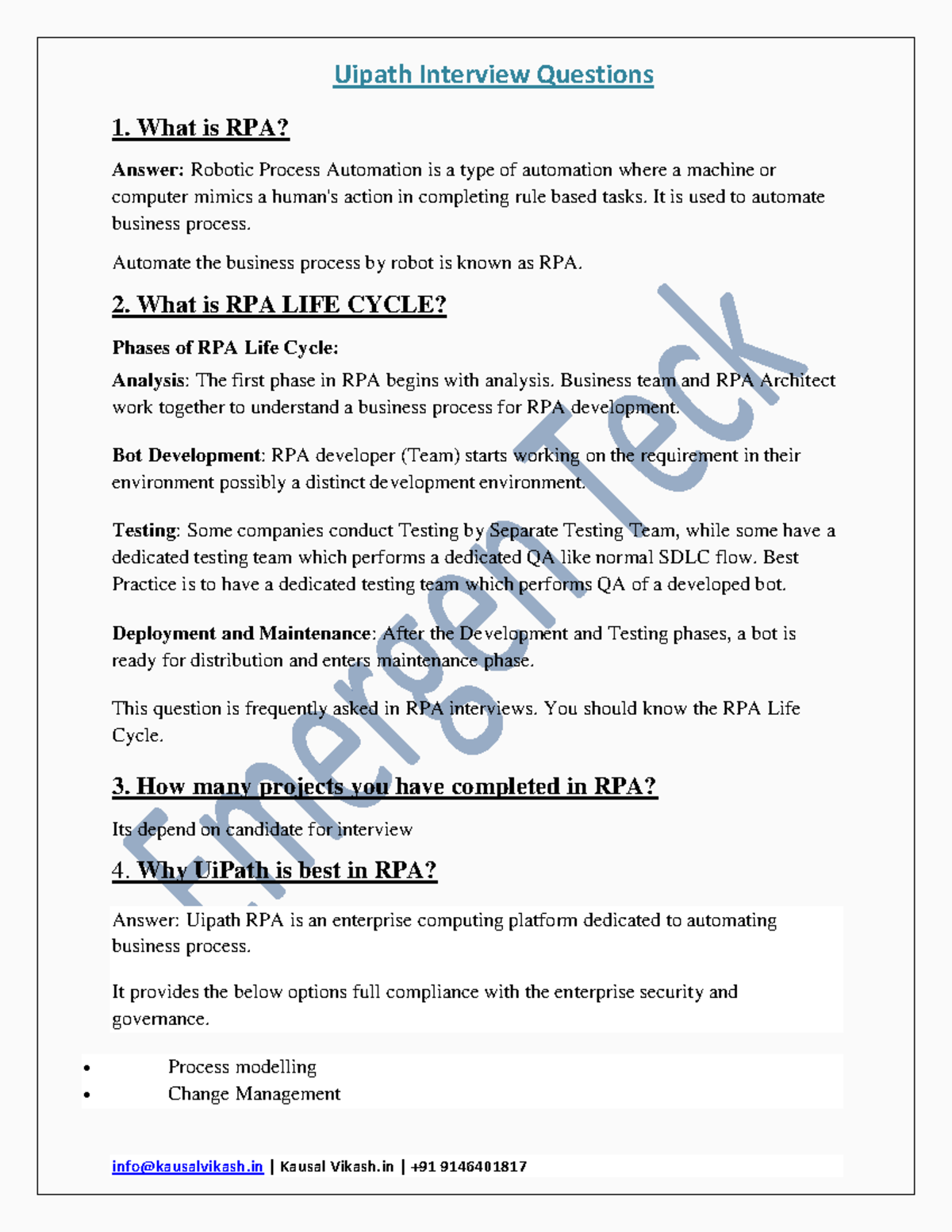 Uipath 100-interview-questions-converted - 1. What is RPA? Answer ...