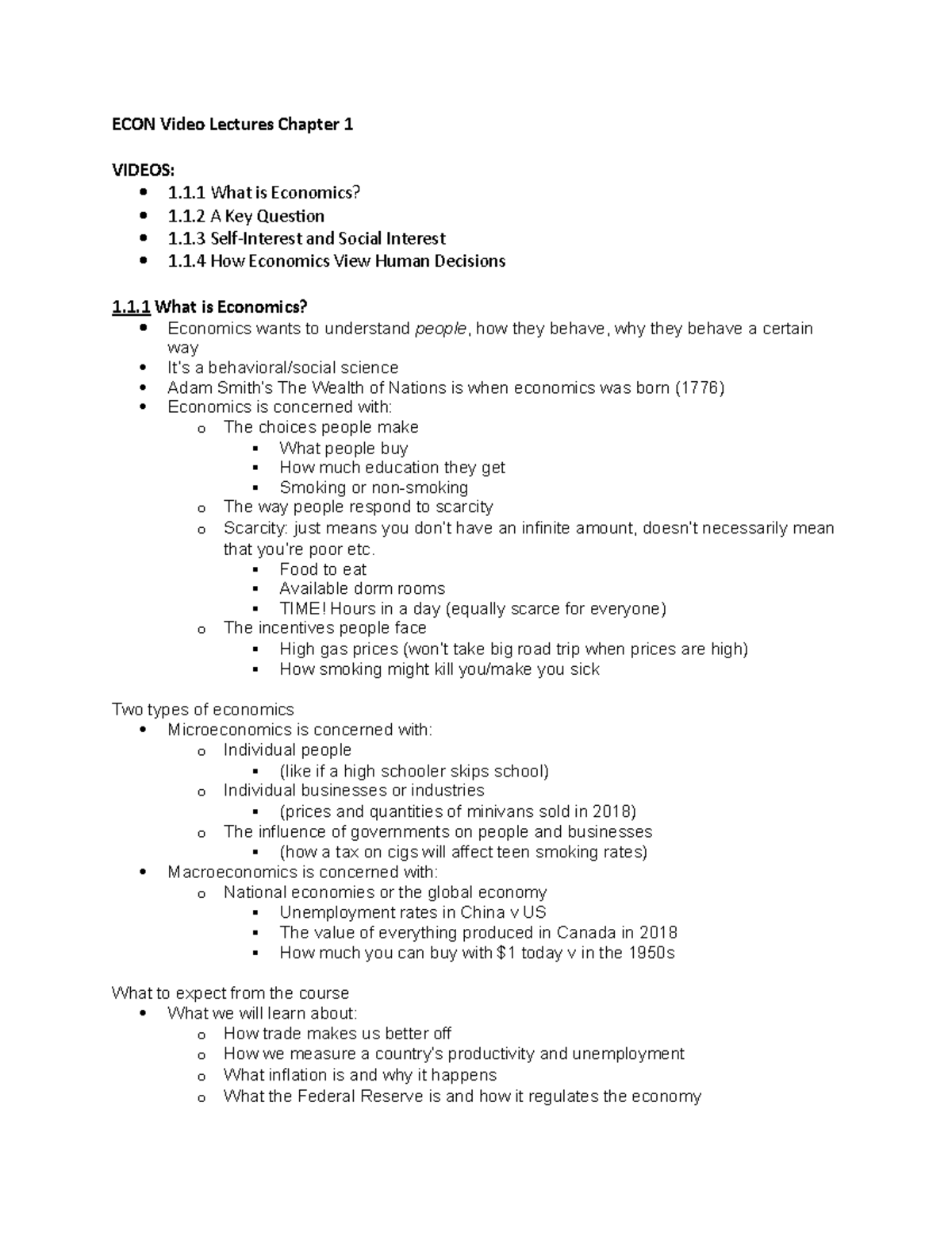 Econ Lectures Chapter 1 And Hw Econ Video Lectures Chapter 1 Videos 1 1 What Is Economics