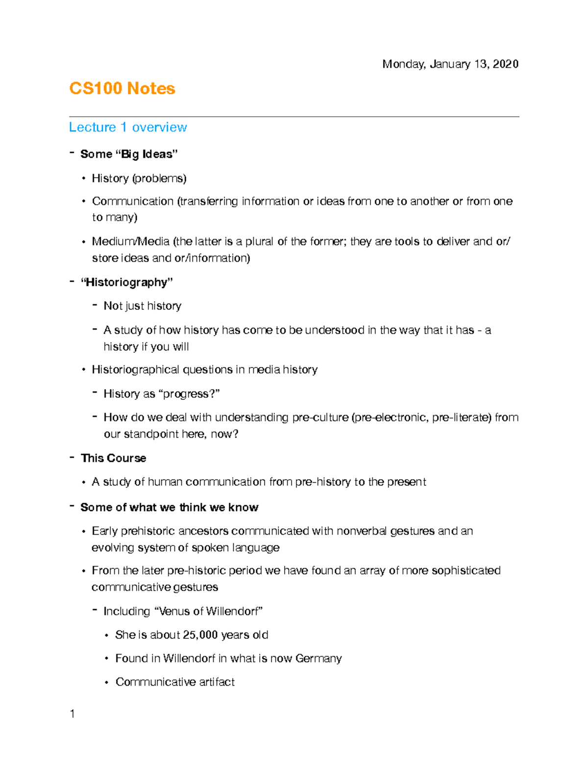 CS100 notes winter 2020 - CS100 Notes Lecture 1 overview - Some “Big ...