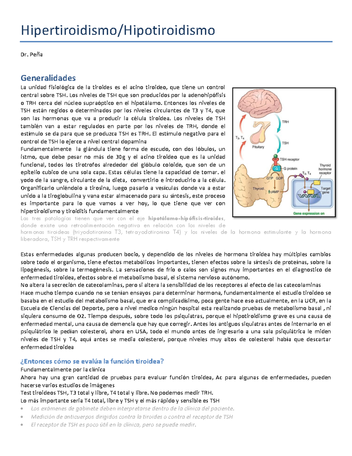 6 - resumen - Hipertiroidismo/Hipotiroidismo Dr. Peña Generalidades La ...