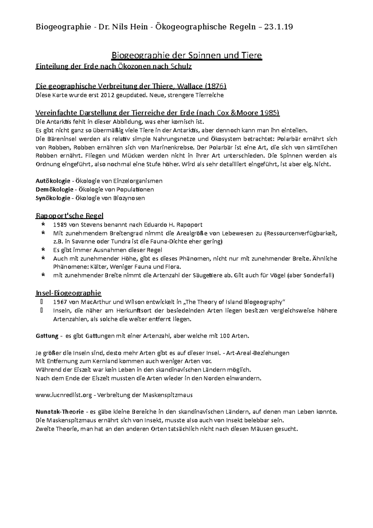 Biogeographie der Spinnen und Tiere - Biogeographie Dr. Nils Hein ...