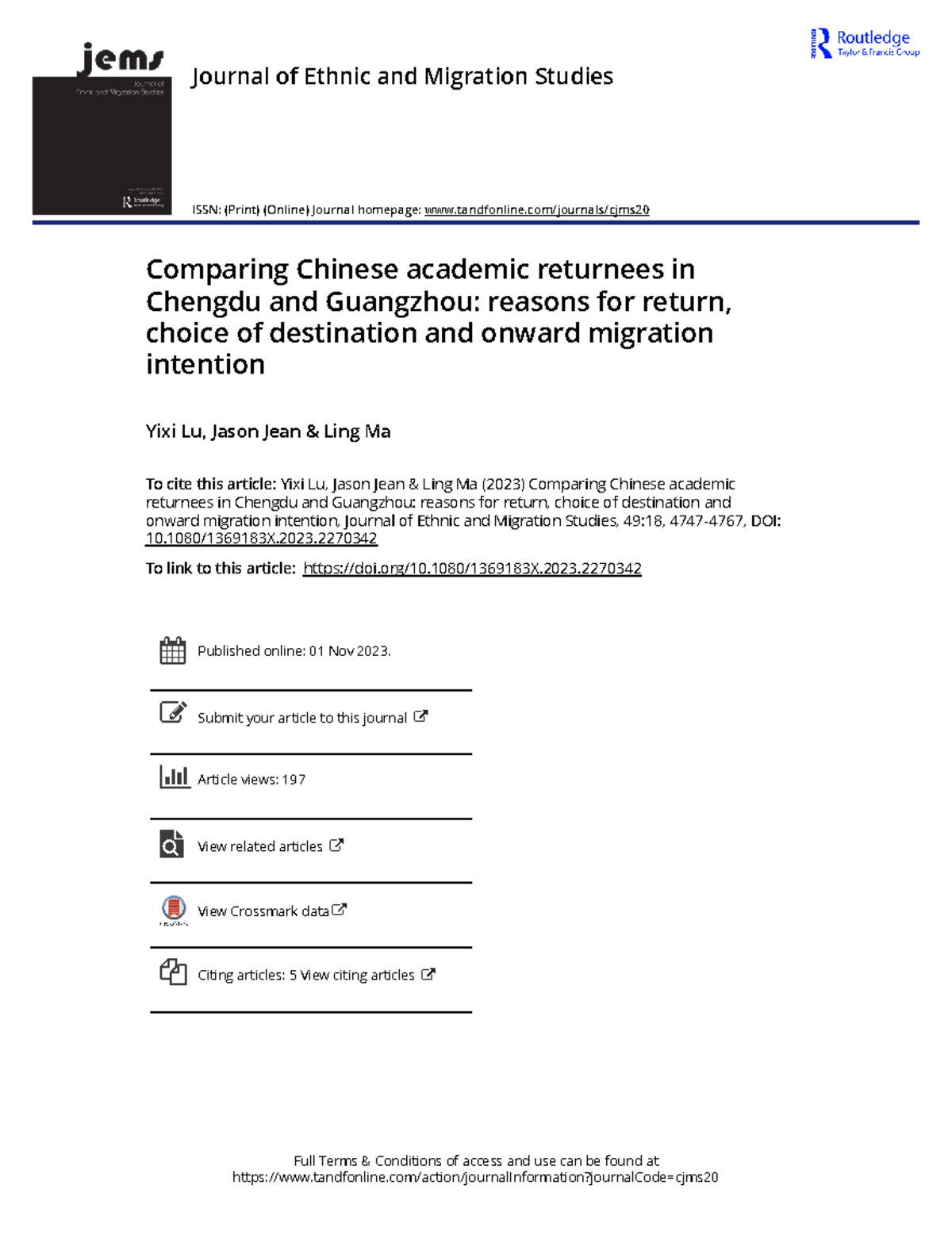 Comparing Chinese academic returnees in Chengdu and Guangzhou reasons ...