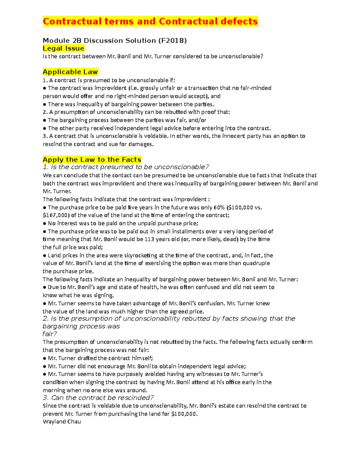 Module 2B Discussion Solution (F2018 ) - Contractual terms and ...