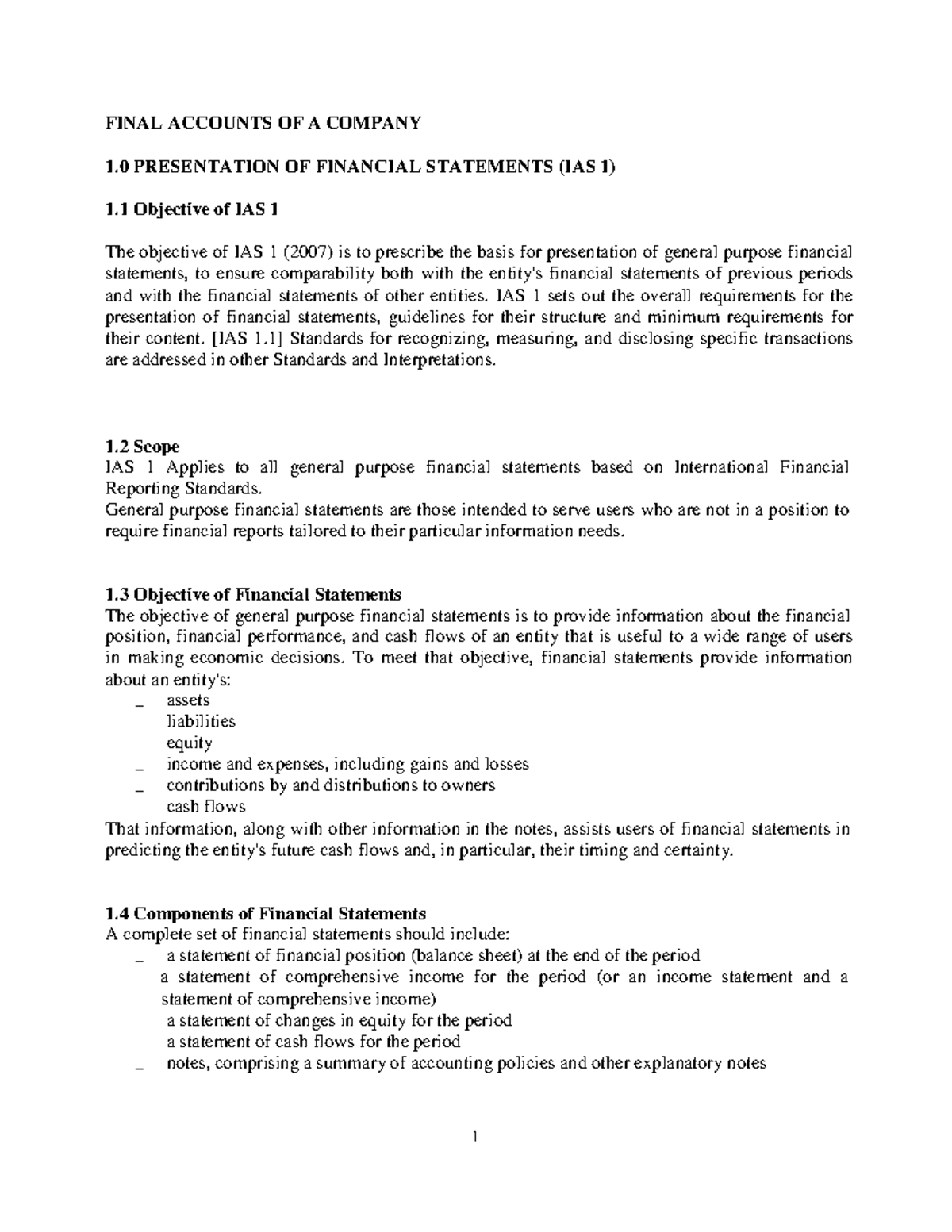 Companies Final Account format - FINAL ACCOUNTS OF A COMPANY 1 ...