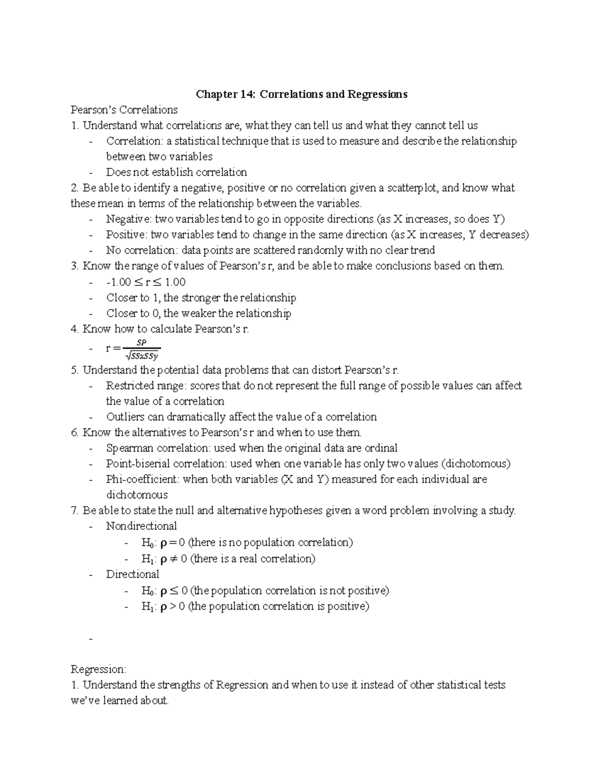 Chapter 14 Correlations and Regressions - Chapter 14: Correlations and Regressions Pearson’s ...
