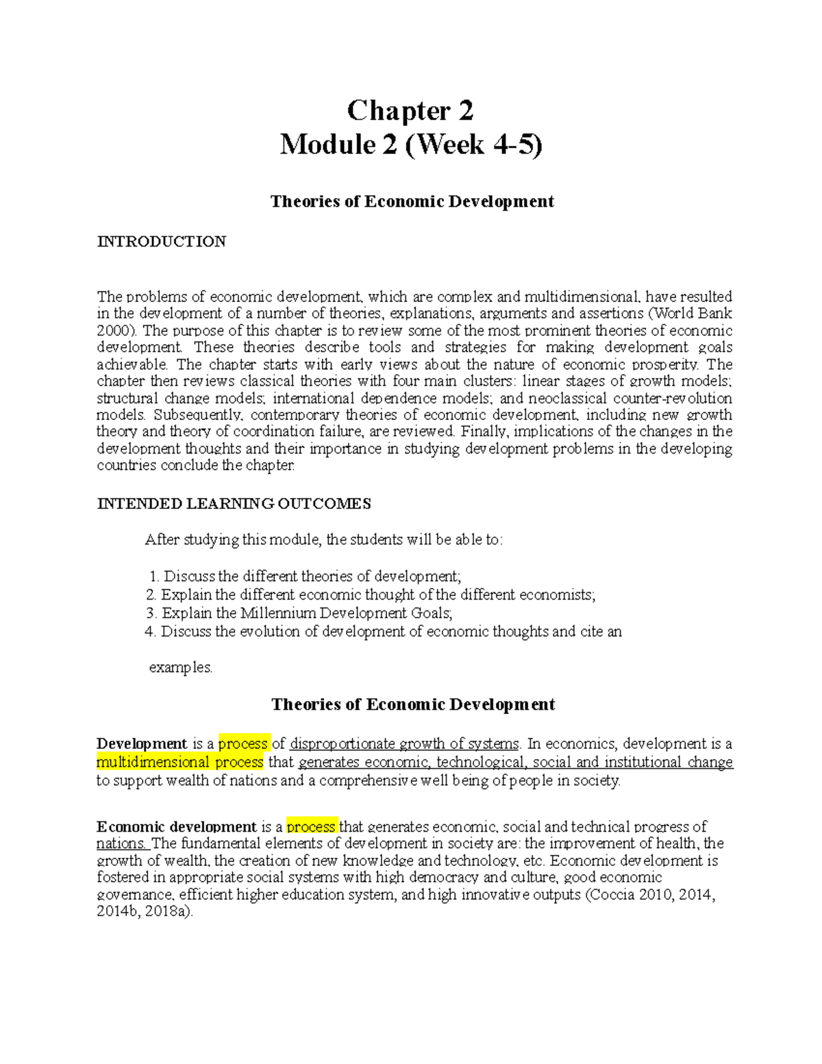 Chapter 2 Updated Module in ECO 310 Theories of Economic Development - Copy - Chapter 2 Module 2 ...