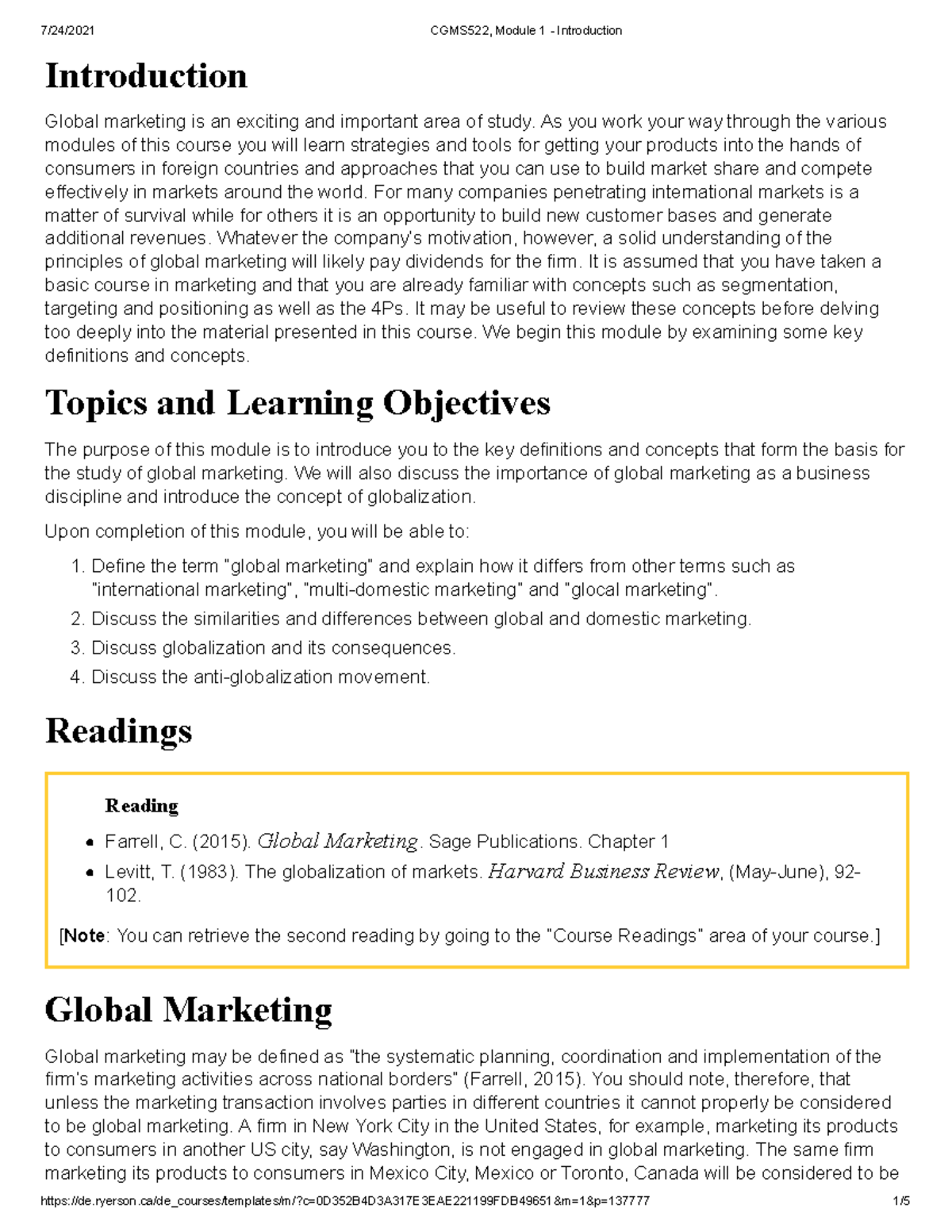 CGMS522, Module 1 - Introduction-merged - Introduction Global marketing ...