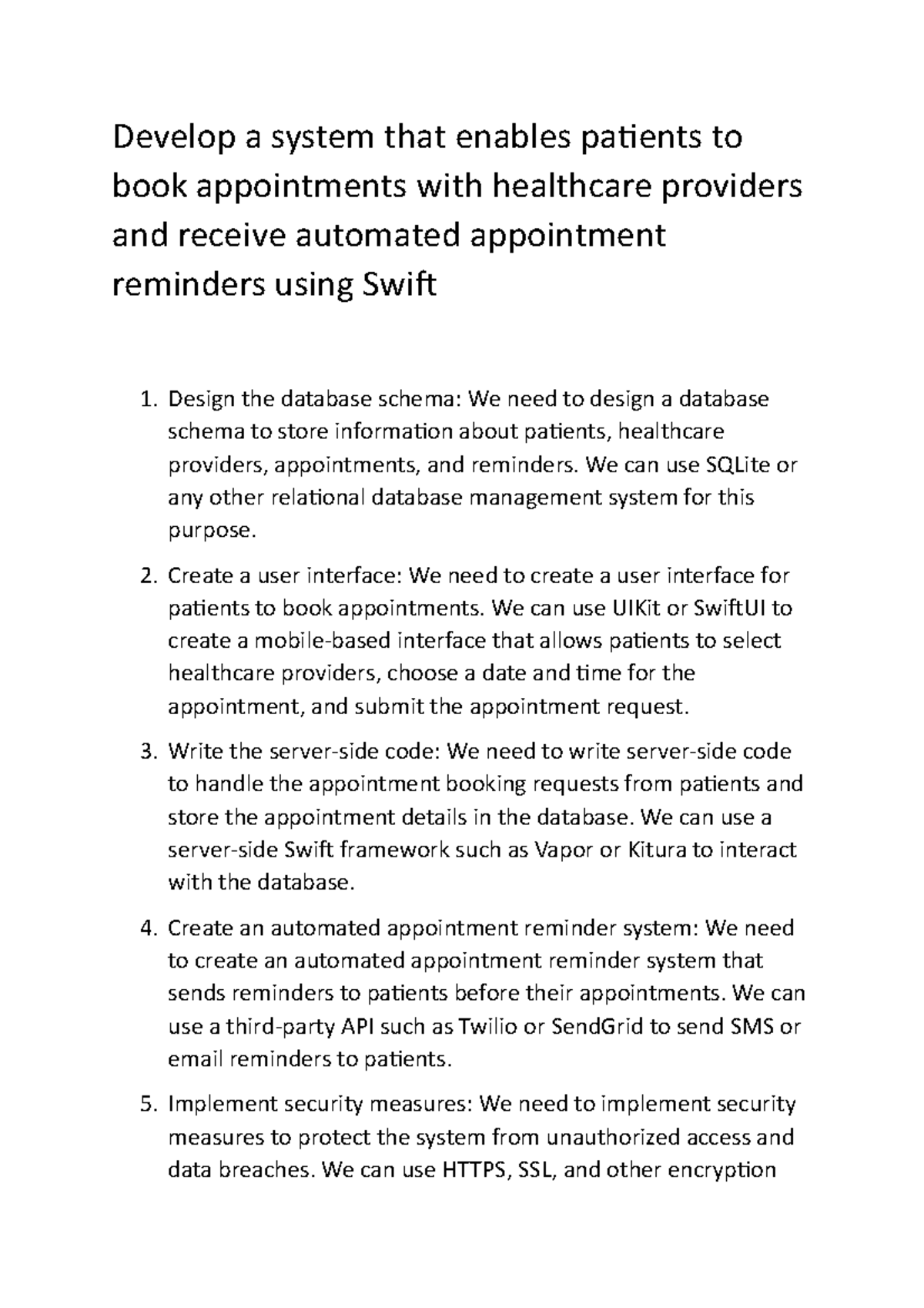 Automated appointment reminders - swift - Develop a system that enables ...