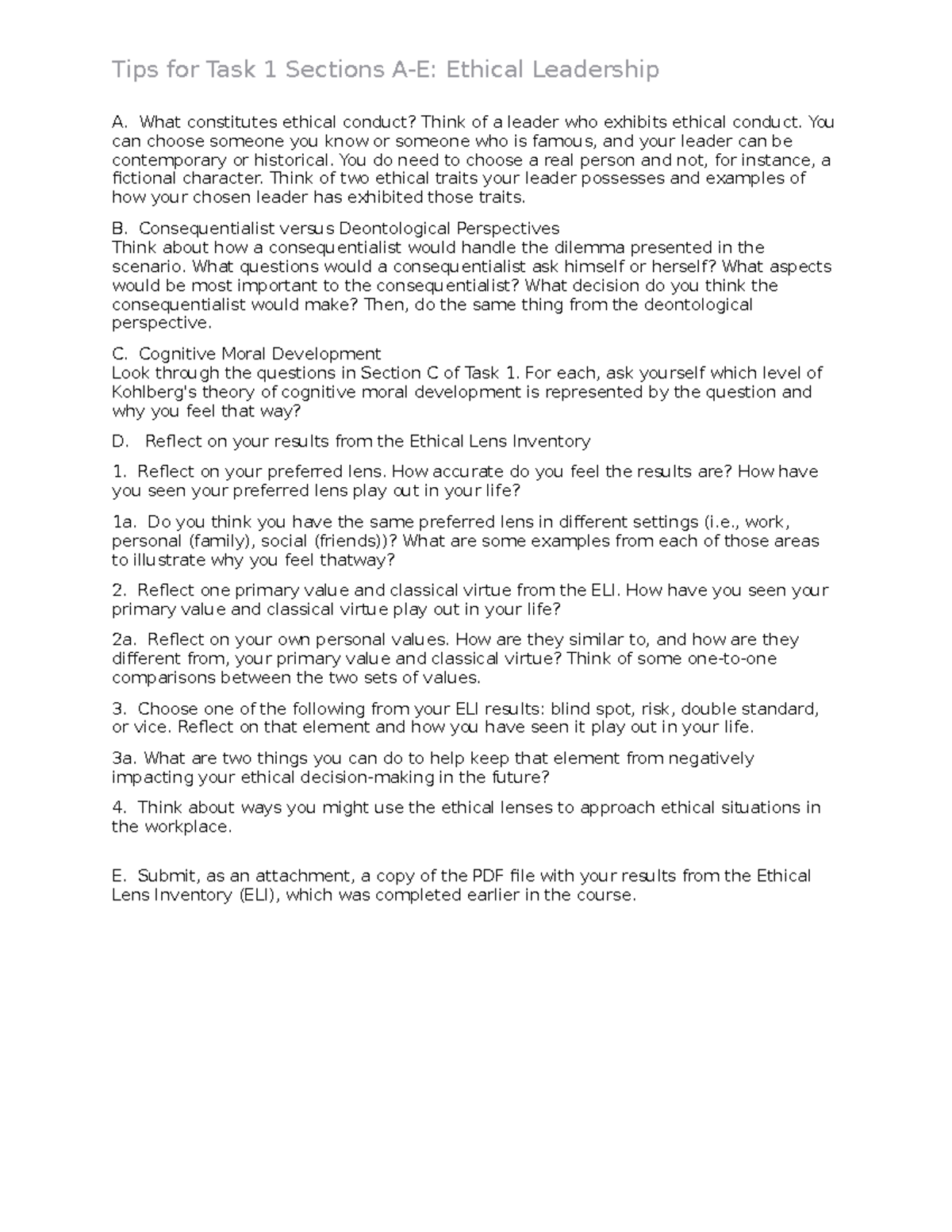 206 - Tips for Task 1 - Tips - Tips for Task 1 Sections A-E: Ethical ...