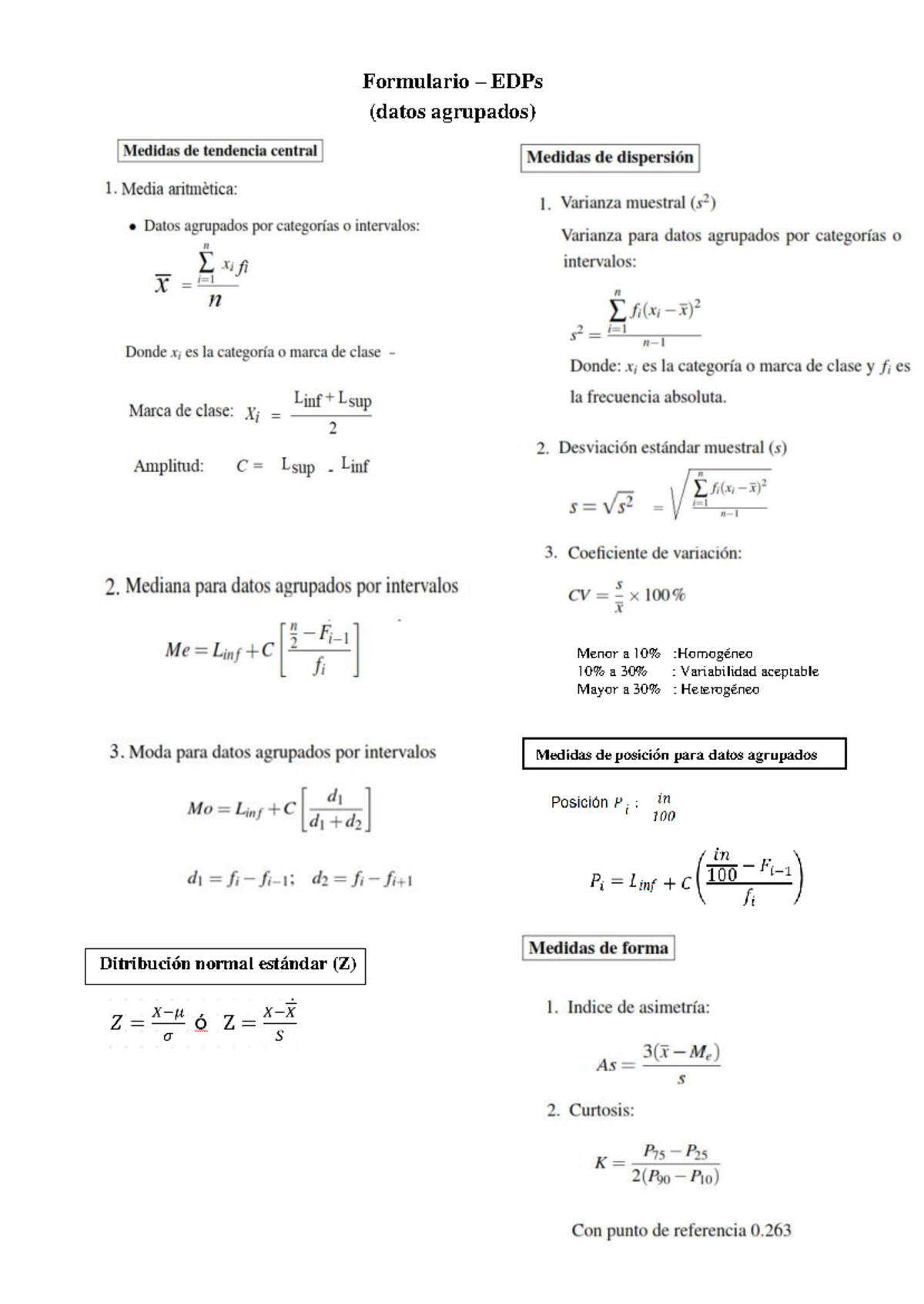 Formulario para PC - Estadística descriptiva y probabilidades - Formulario – EDPs (datos ...