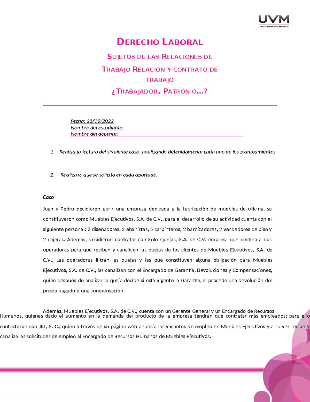 Actividad 2 Relacion y Contrato de Trabajo - DERECHO LABORAL SUJETOS DE LAS RELACIONES DE ...