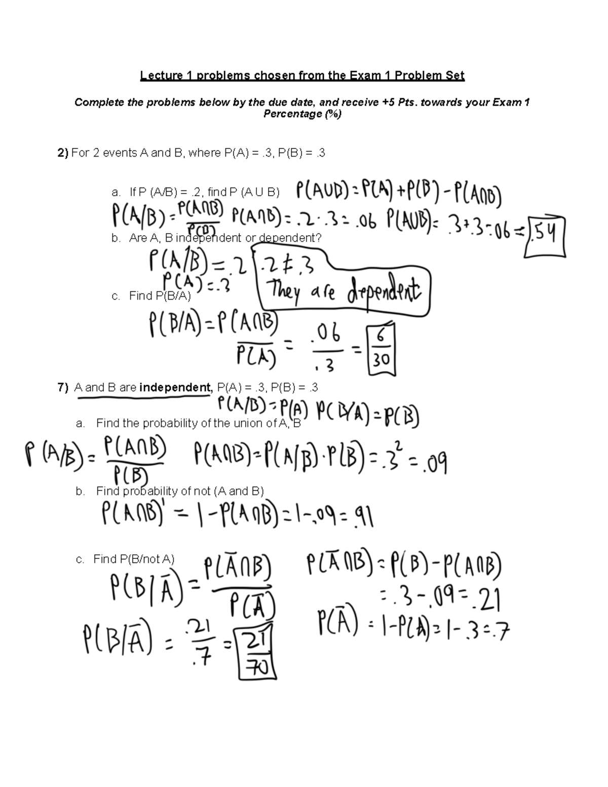 AMS HW 1 - AMS HW 1 completed - Lecture 1 problems chosen from the Exam 1 Problem Set Complete ...