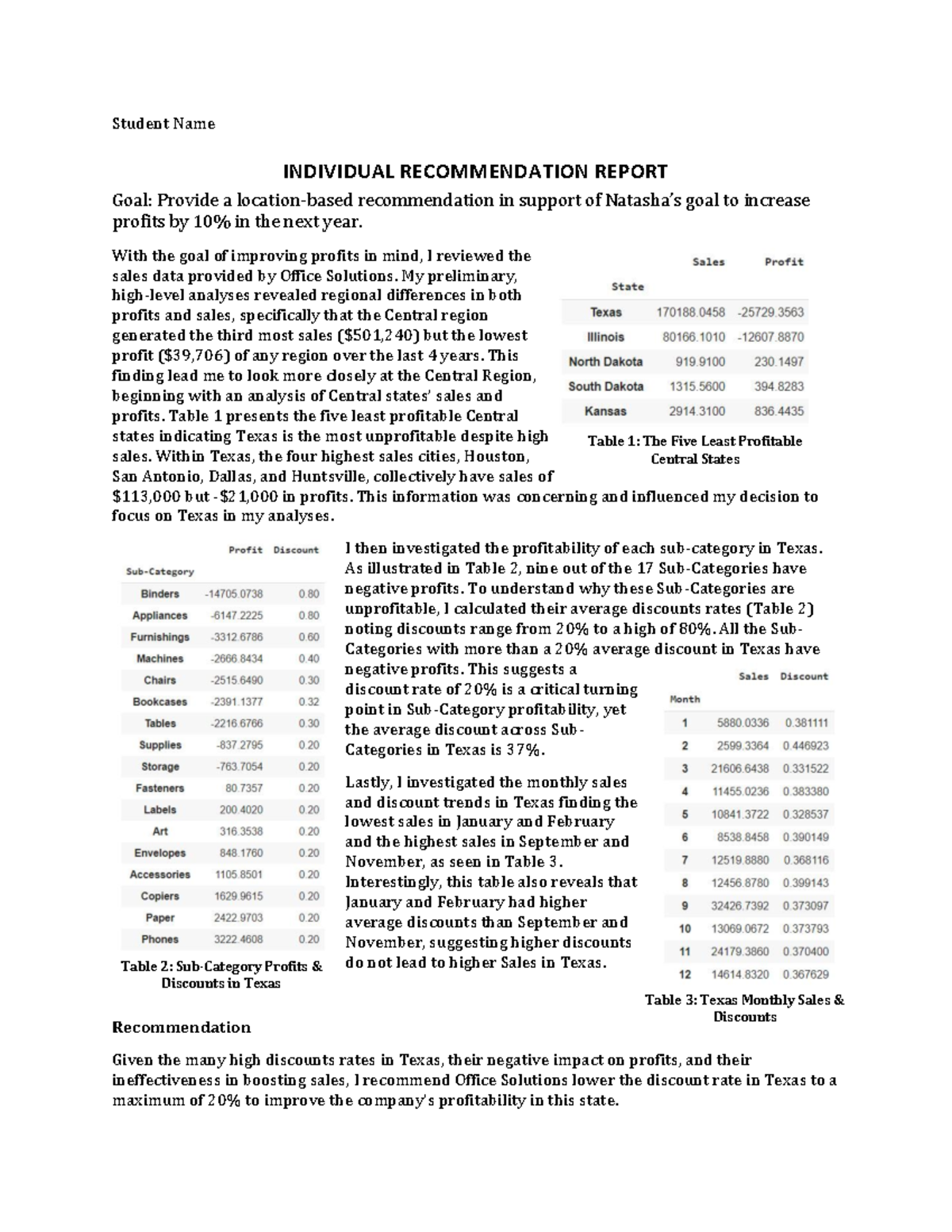 Example A Individual Recommendation - Student Name INDIVIDUAL ...