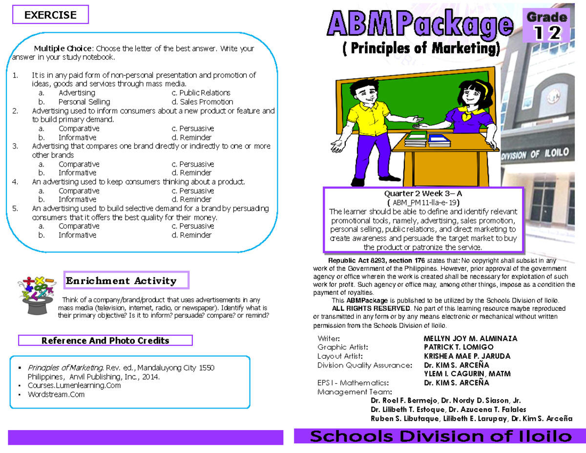 G12 Principles of Mktg Q2WK3 Abcdewith Answer Key Copy - Writer: MELLYN ...