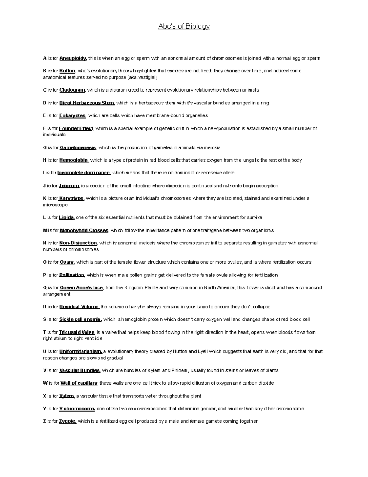 Abc's of Grade 11 Bio- Culminating Task-2 - Abc’s of Biology A is for ...
