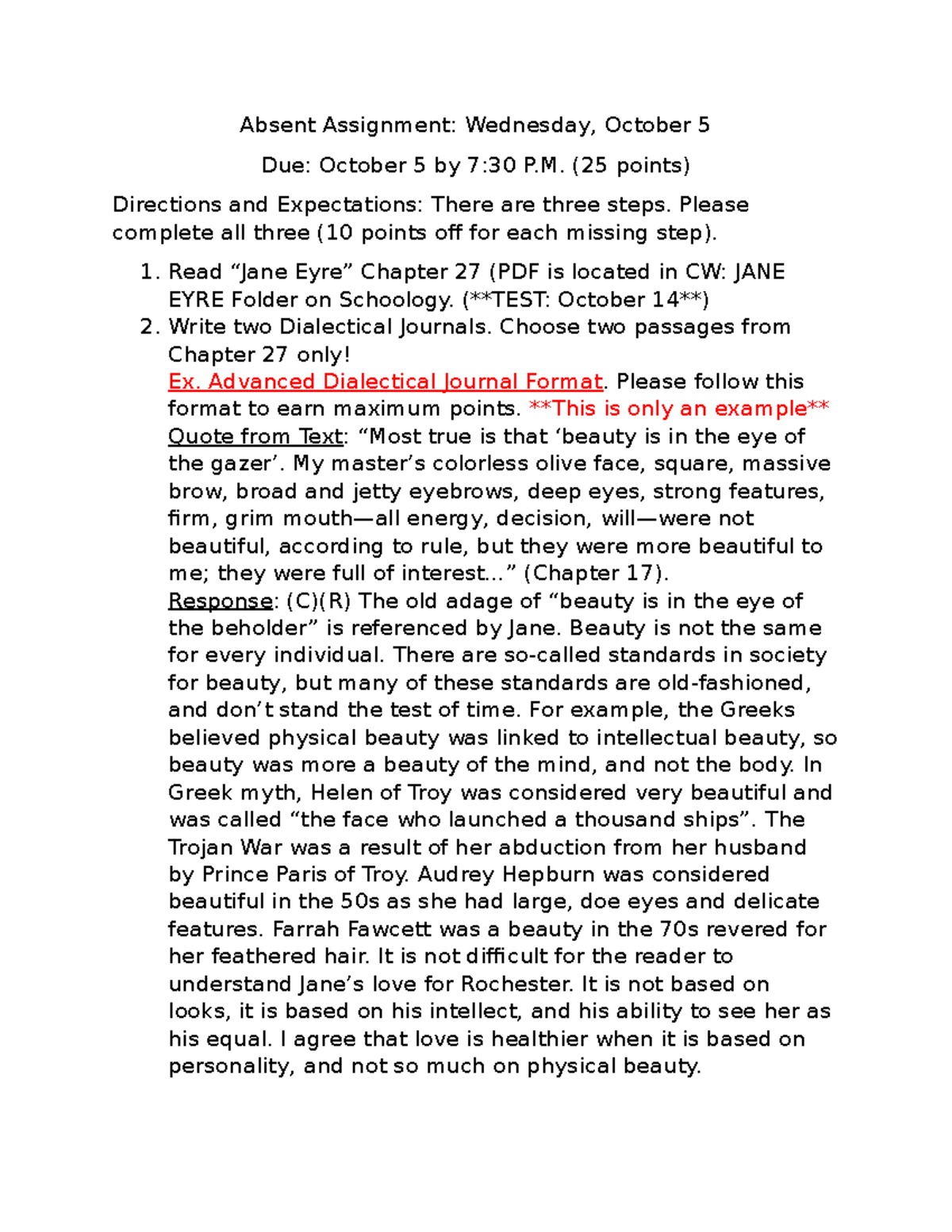 Absent- Assignment-OCT 5 - Absent Assignment: Wednesday, October 5 Due ...