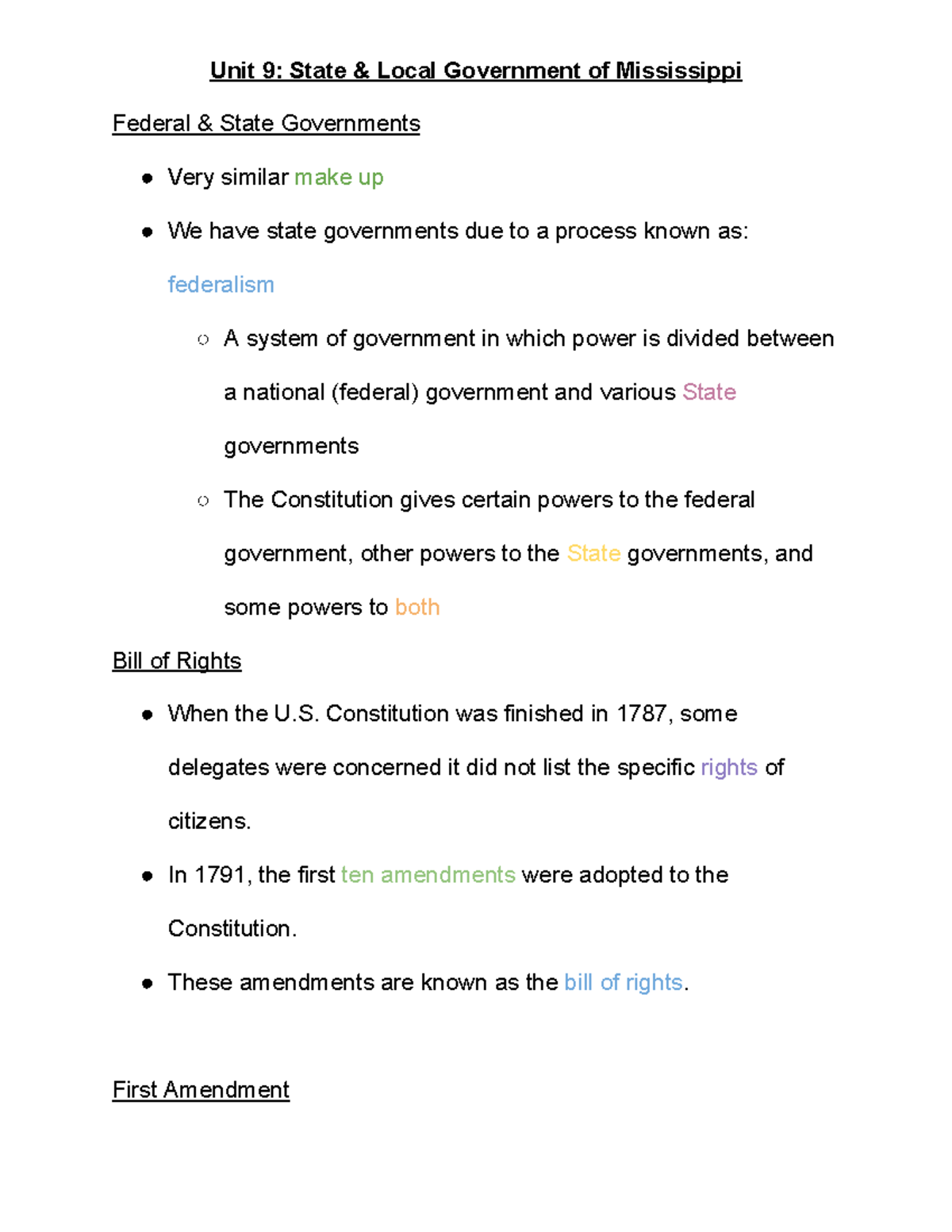 Unit 9 Student Notes - Unit 9: State & Local Government of Mississippi ...