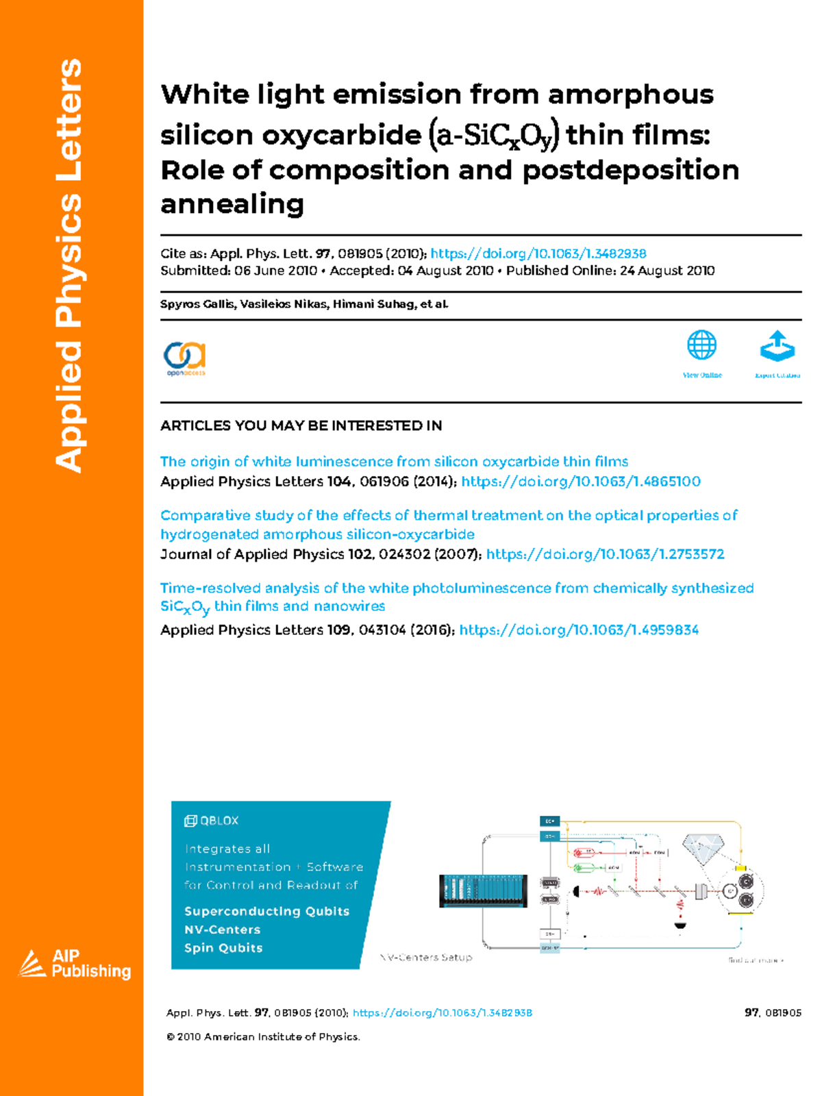 2010 White Lumi Pecvd PL silimilar paper - Appl. Phys. Lett. 97 ...