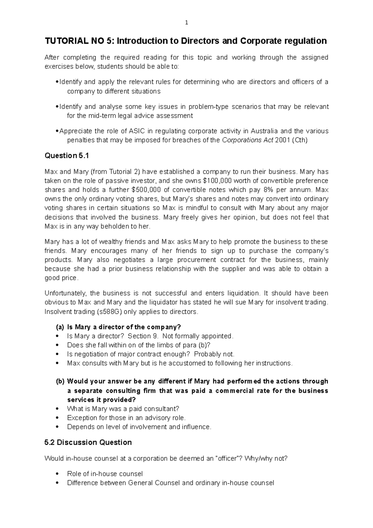 Collation of Problem Qs and Master Case Study Exam Prep - 1 TUTORIAL NO ...